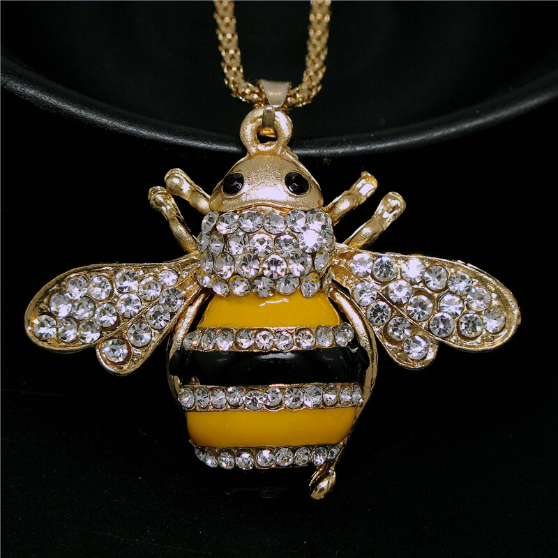 New Fashion Women Yellow Enamel Cute Bee Honey Crystal Pendant Chain ...