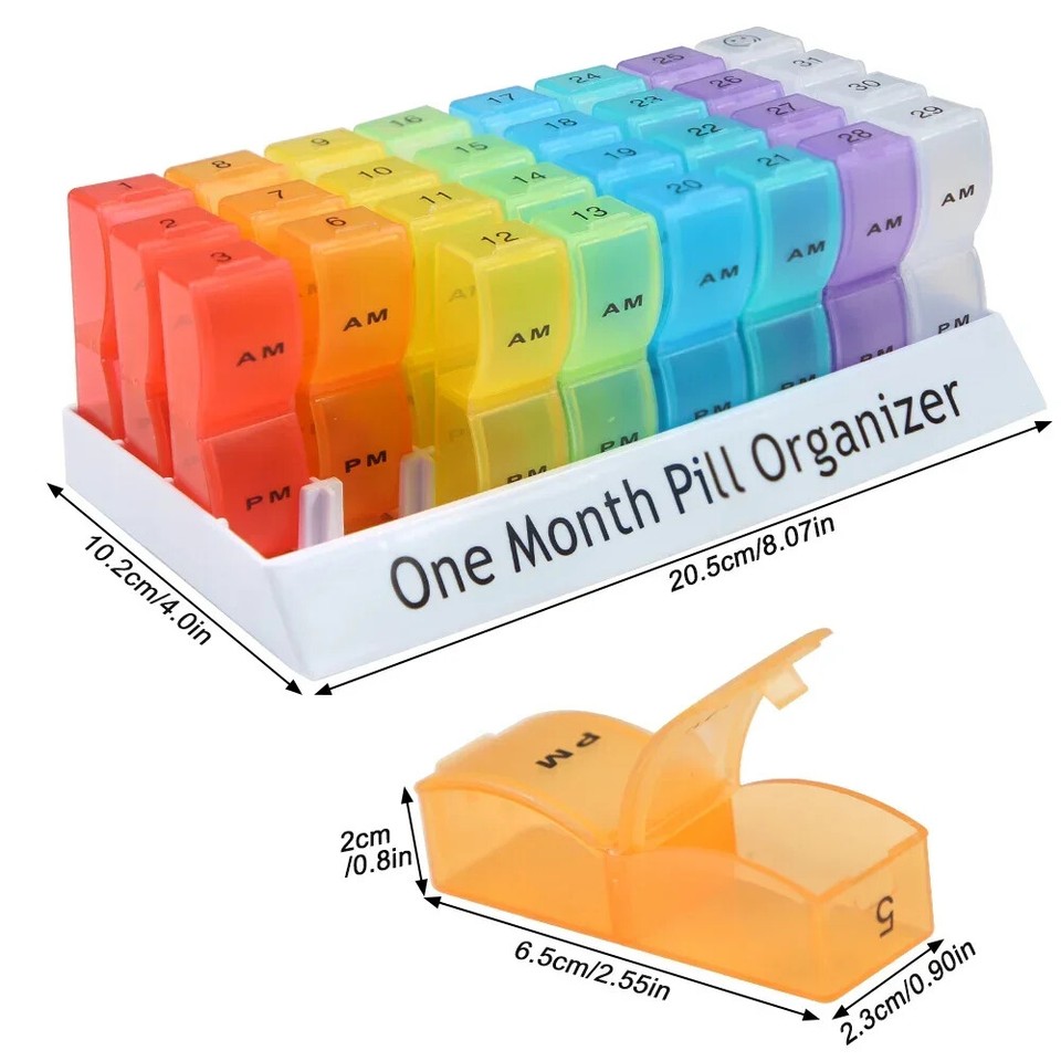 Monthly Pill Organizer 2 Times a Day, One Month Pill Box AM PM, 30 Days ...