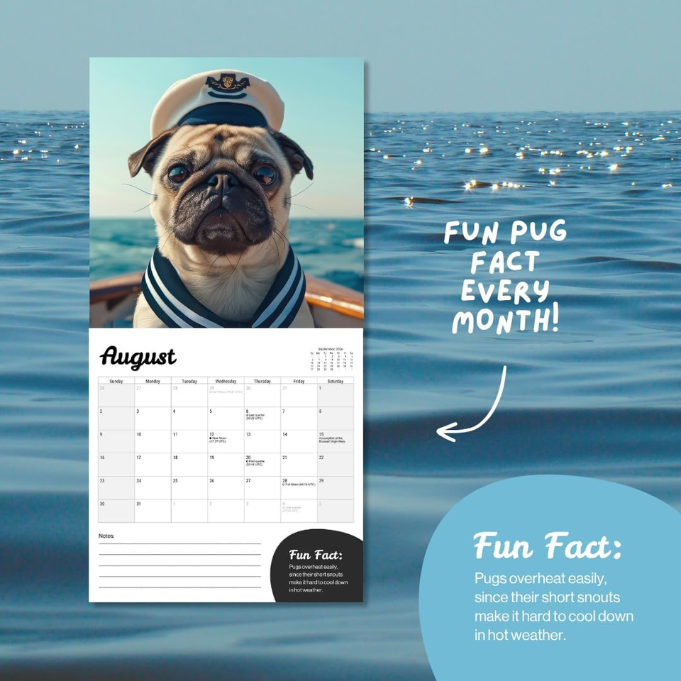 Pug Calendar 2026 - Large 12 Month 2026 Wall Calendar - Month to View ...