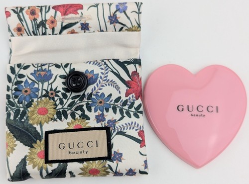 Gucci Heart-Shaped Pocket Mirror With Floral Satin Pouch | eBay