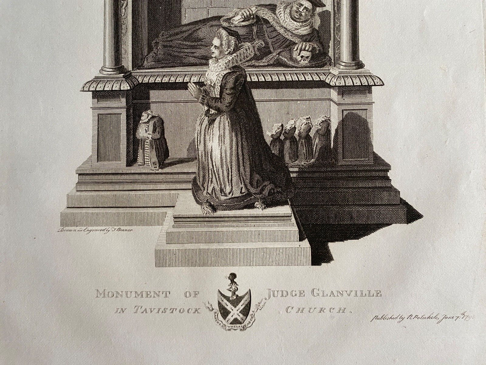 1793 Antique Print; Glanville Monument, Tavistock, Devon after Thomas ...