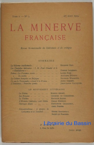 La Minerve Française n°5 Réforme intellectuelle Paul Claudel Wilmotte ...