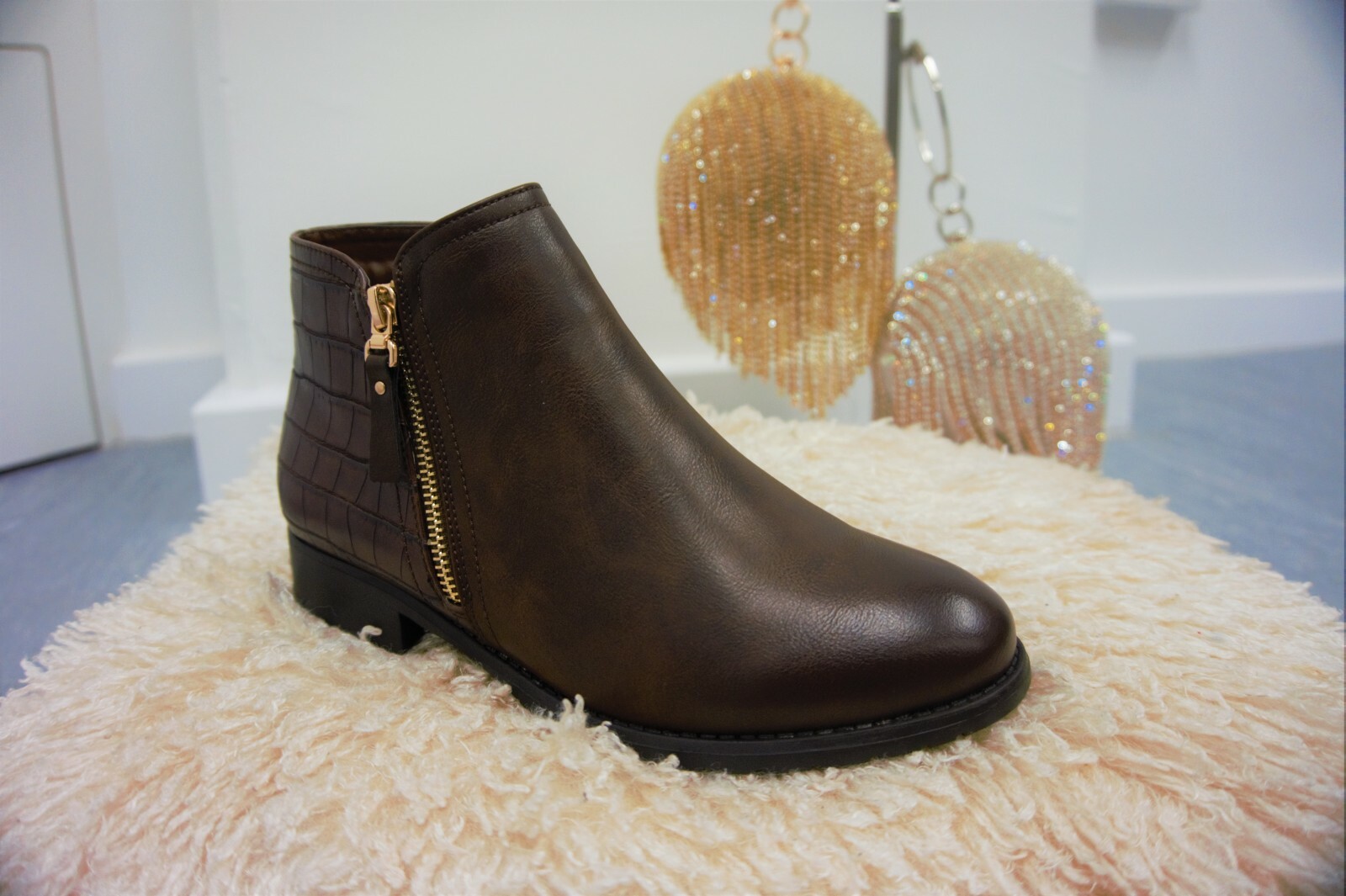 New Womens Ladies Flat Ankle Boots Casual Buckle Side Zip Low Heel ...