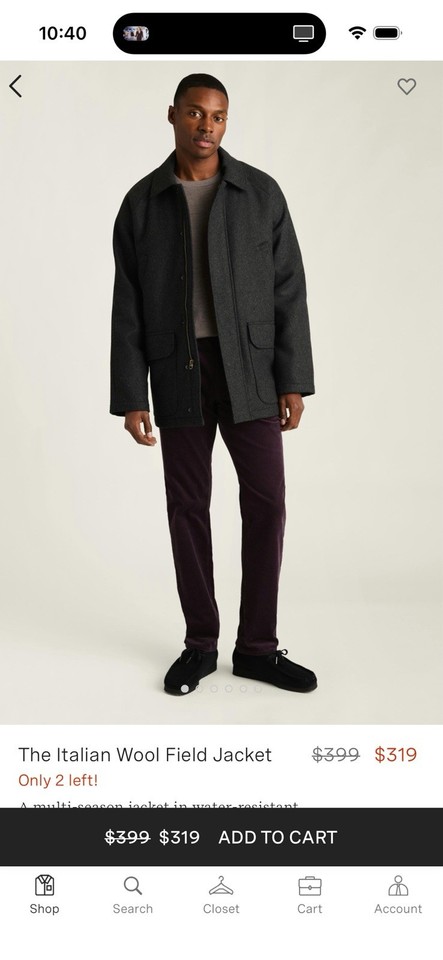 Bonobos Black Italian Wool Field Jacket NWT Retails $319! | eBay