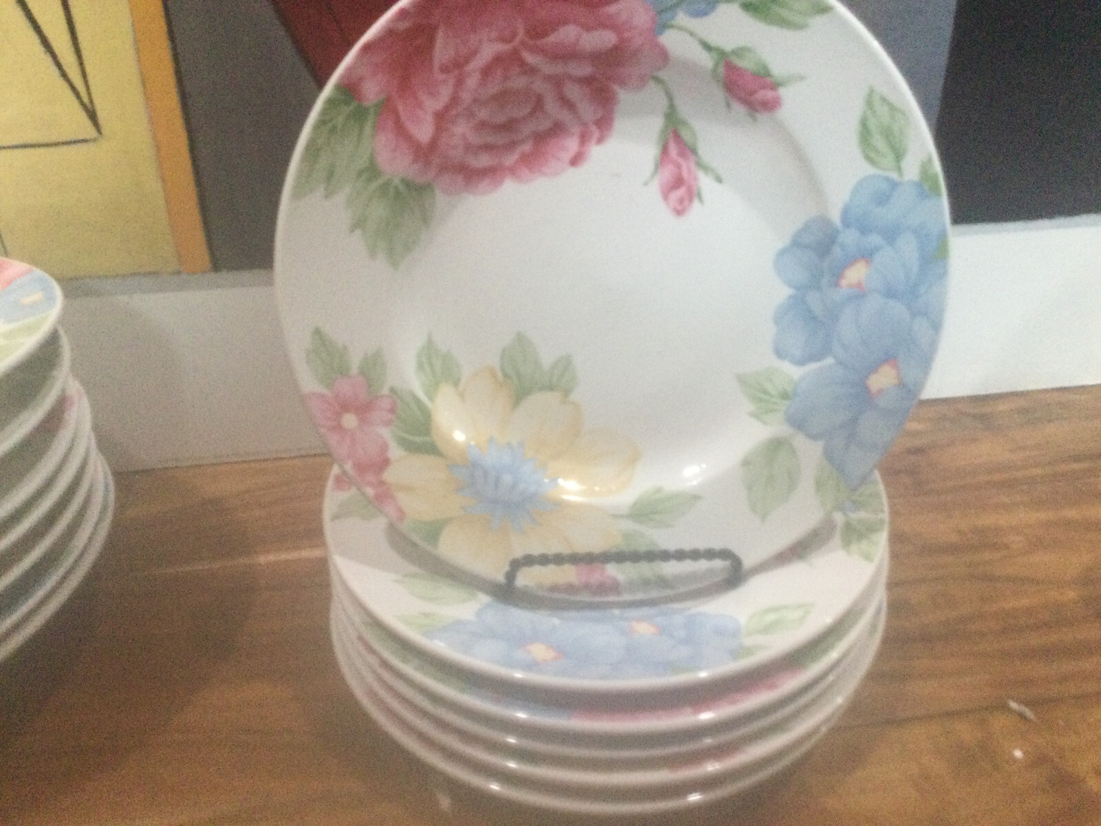 6pc - Prima rosa peony salad plates. 8” Tienshan # 2208 Stoneware EXC ...