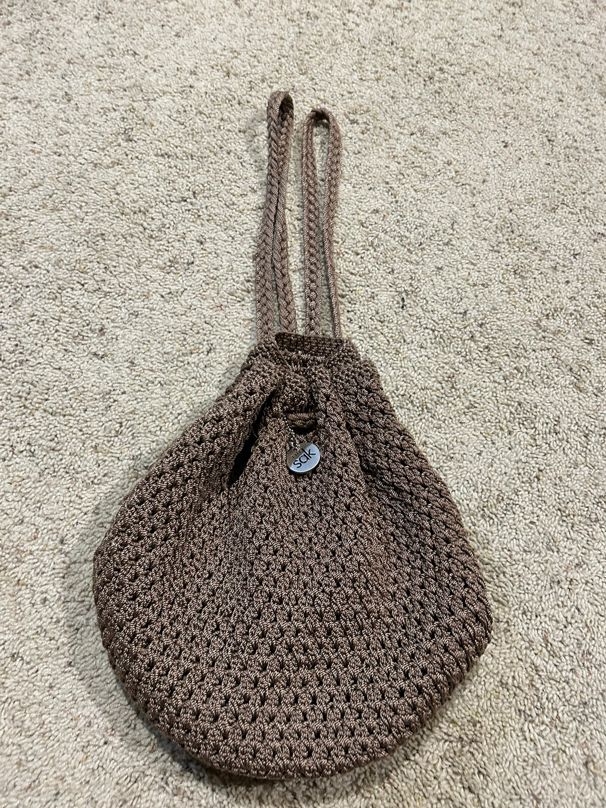 THE SAK Crochet Drawstring Bucket Backpack Slingback … - Gem
