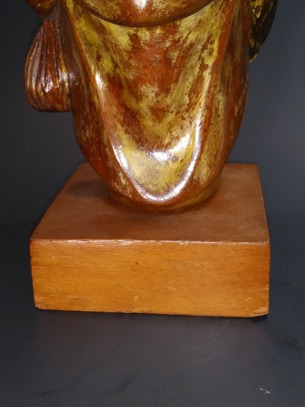 Peruvian Hand Carving wood Native Indian head Folk Art statue gilt ...