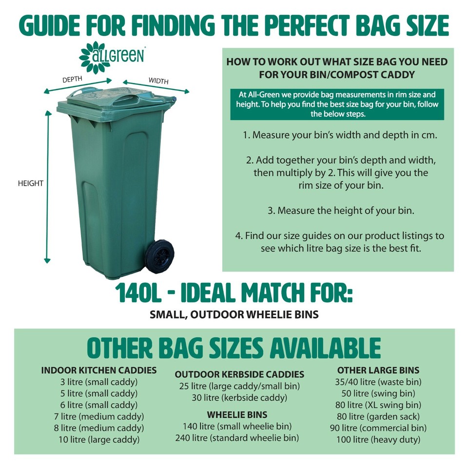 Compost Bag Compostable Bin Bags/Sacks Waste Liners 40x 140L Wheelie ...