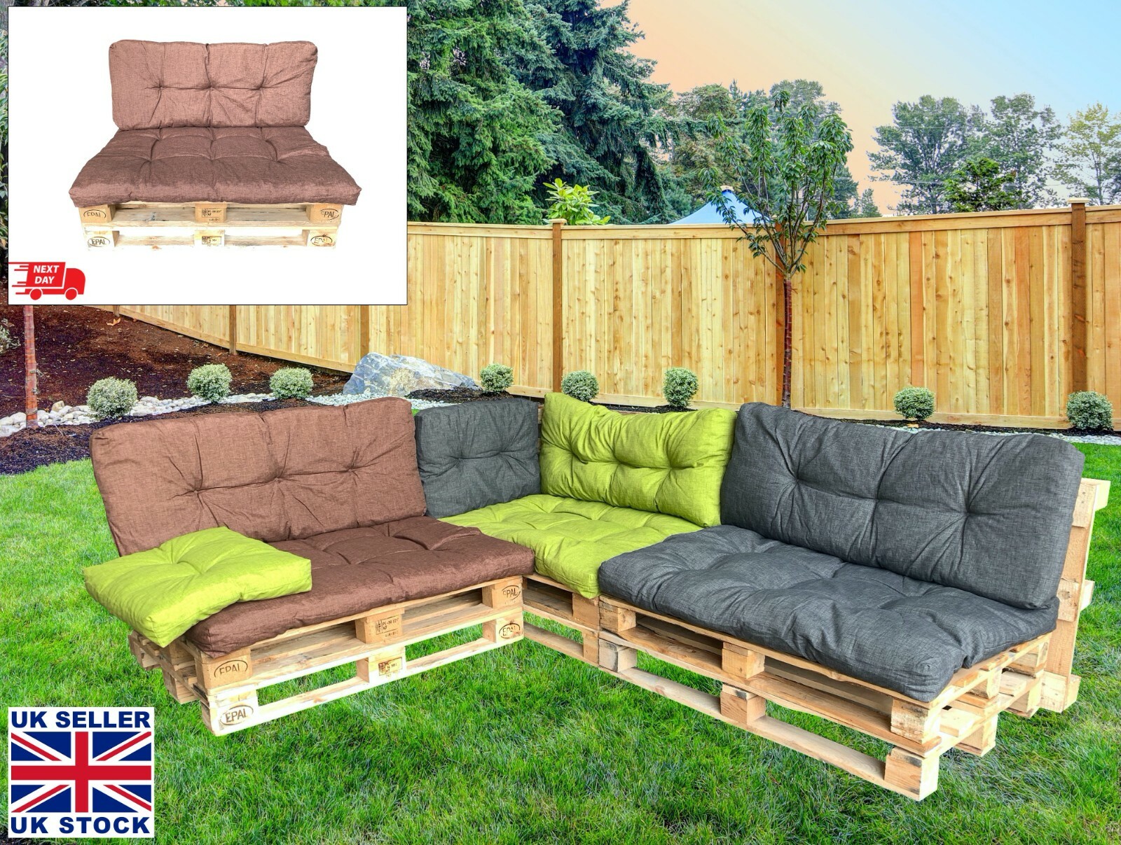 Garden Patio Pallet Furniture Cushion Seating & Backrest Set Reversible ...