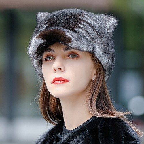 Women's Real Whole Mink Fur Hat Princess Peaked Cap Headgear Dicer W ...