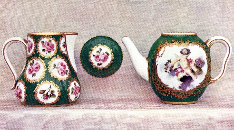 1905 Antique Print SEVRES PORCELAIN Tandart Chocolate GREEN TEA POT ...