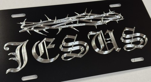 Engraved Christian Jesus Crown Car Tag Diamond Etched Aluminum License ...