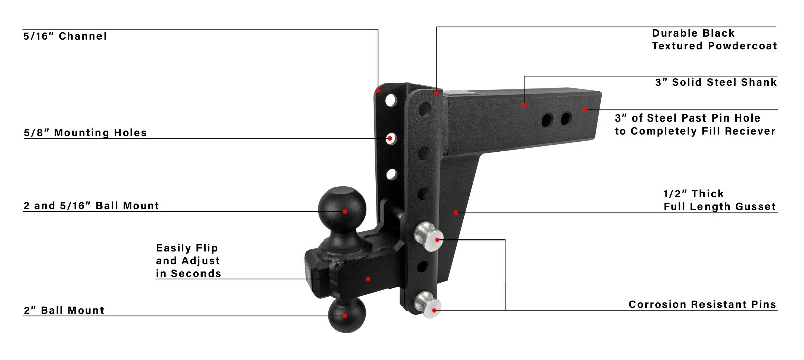 Bulletproof Hitches 3" Adjustable Extreme Duty 6" Drop Dual Ball ...