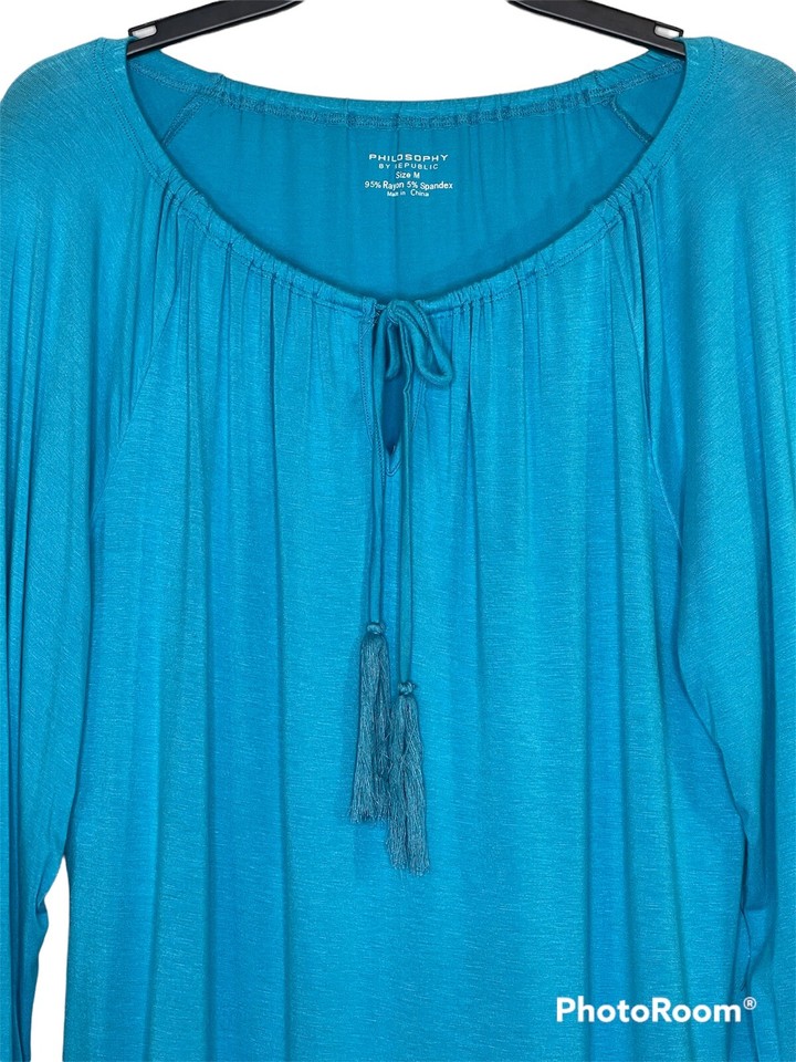 Philosophy Republic Women's Medium Long Sleeve Teal Blue Peasant Top ...