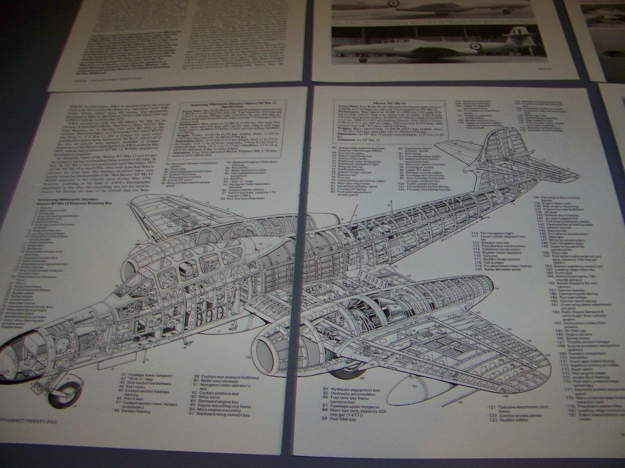 VINTAGE..GLOSTER METEOR NF MK.12..SPECS/CUTAWAY/3-VIEWS.. (229C) | eBay