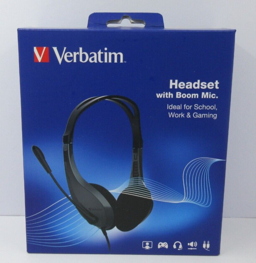 New In Box Verbatim Multimedia Stereo Headphones W/ Volume Control boom ...