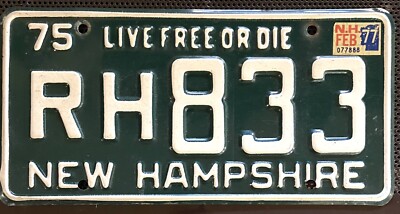 1975-77 New Hampshire 3 Digit License Plate Rockingham County #833 | eBay