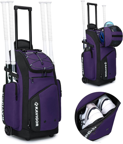 Rolling Baseball Bag with Wheels, 60L Capacity Softball Bag Holds 4 ...