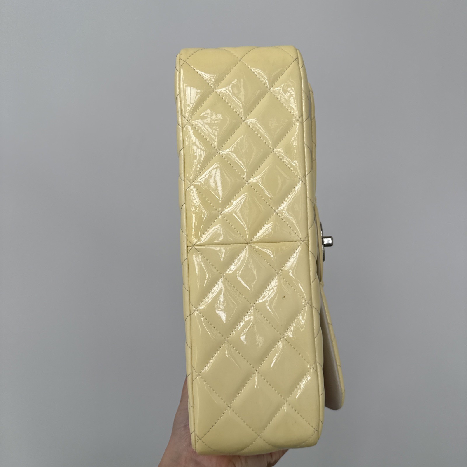 Chanel Classic Jumbo Double Flap Bag Yellow Patent Leather with Silver ...