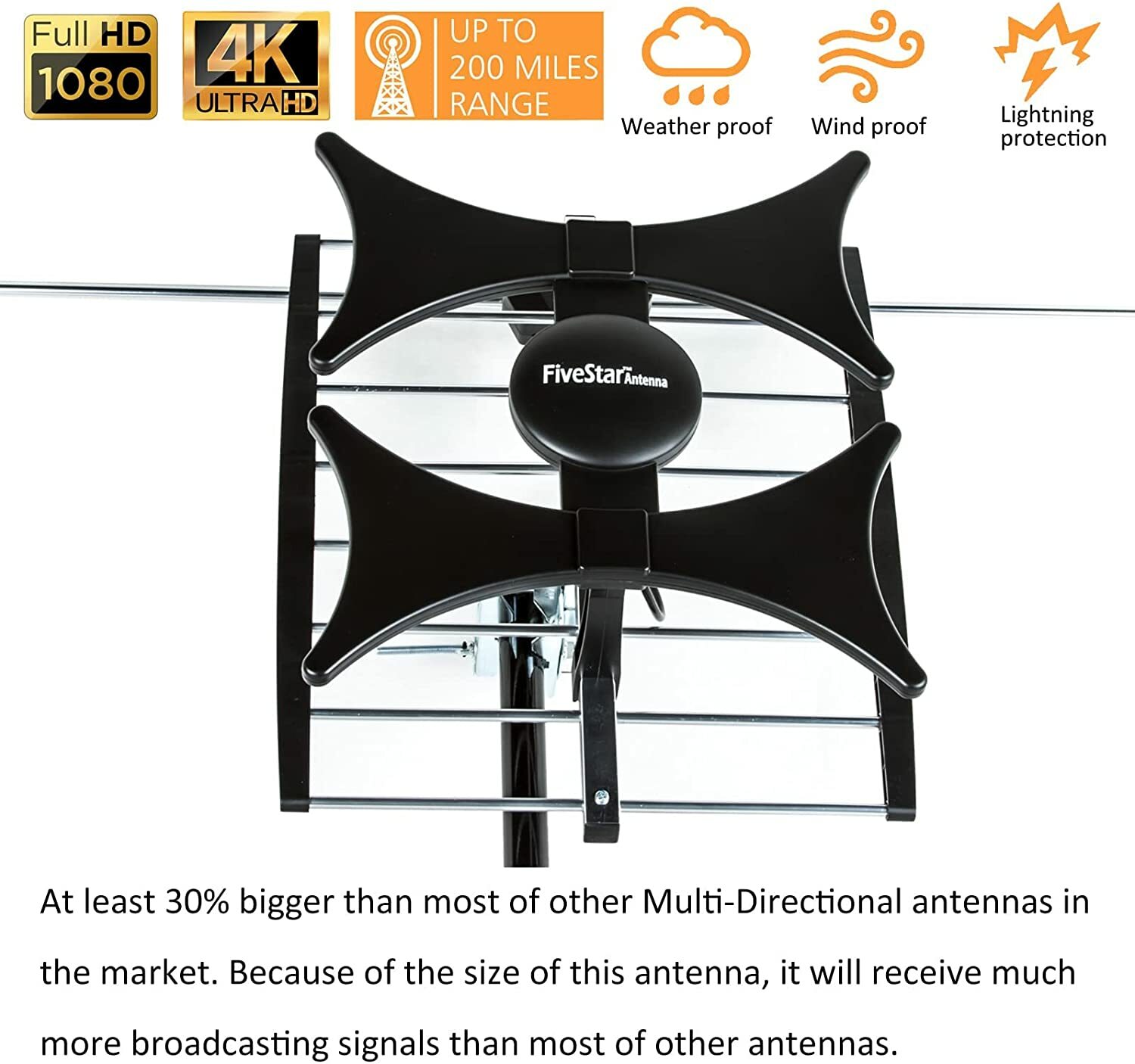 Multi-Directional 4V HDTV Antenna - up to 150 Mile Range, UHF/VHF ...