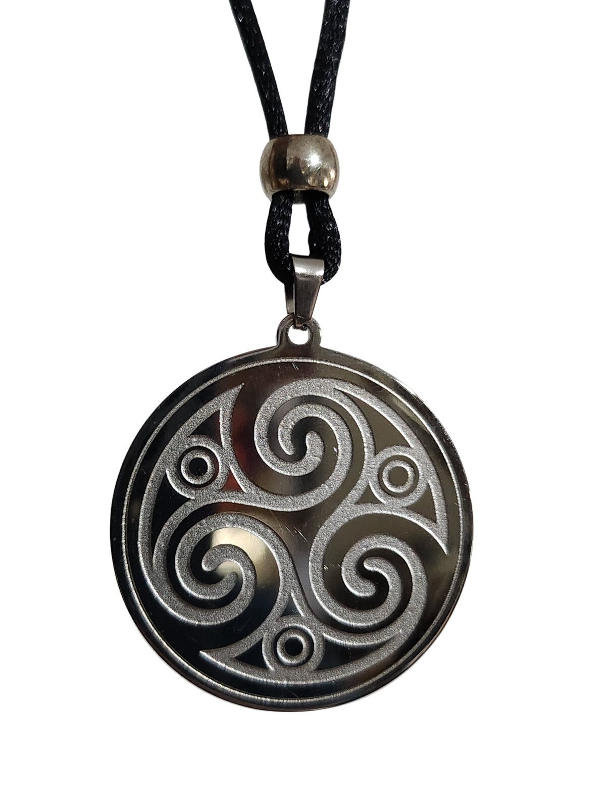 Triskelion Triskele Necklace Pendant Steel Polished Metal Bead Cord ...