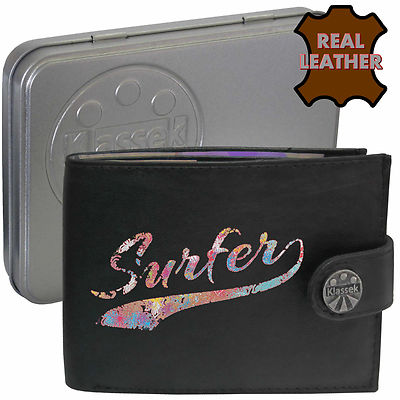 Surfing Wallet Surfer Surf Surfs Up Leather beach Men's Gift Tin RFID ...