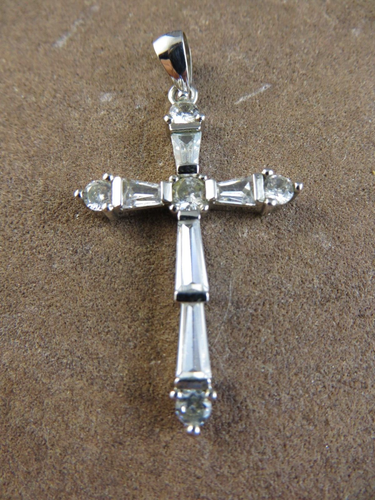 Vintage Religious Clear Rock Crystal Quartz Sterling Silver Cross ...