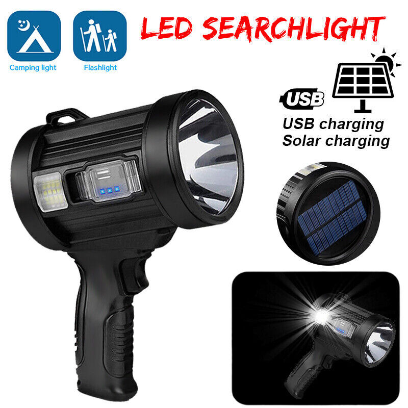 Solar LED Searchlight Super Bright Rechargeable Handheld Spotlight ...