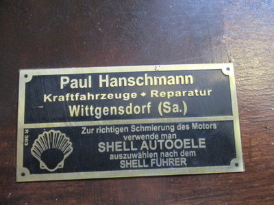 Typenschild Paul Hanschmann Wittgensdorf DKW Wanderer Händler Messing ...