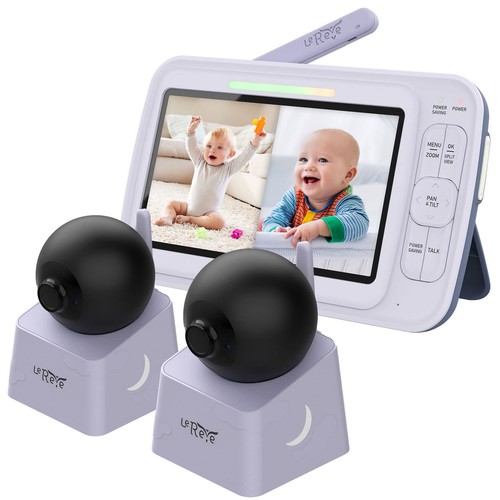 Low EMF 5" HD Baby Monitor with 2 Cameras, Auto Noise Reduce, No WiFi ...