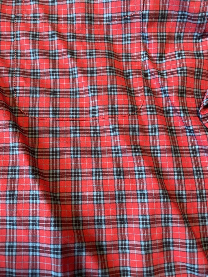 LL Bean Mens Dress Shirt sz Large Red Plaid Button Down Collar Wrinkle ...
