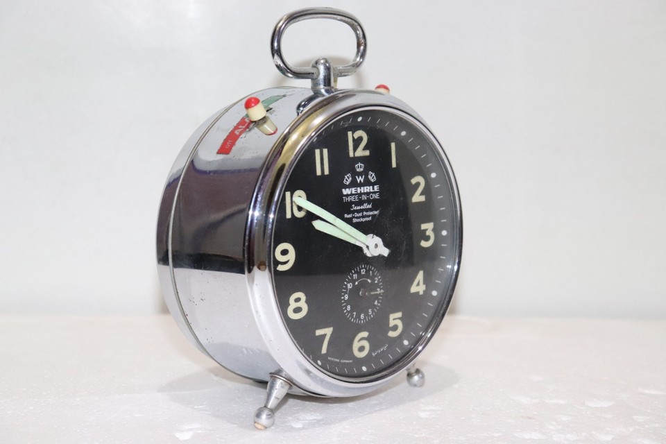 WEHRLE Three In One Jewelled Mechanical Alarm Clock Made In Western ...