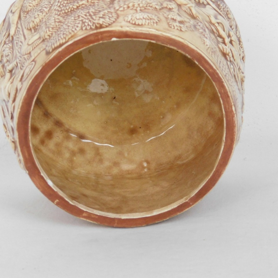 Handpainted Art Pottery Ceramic Jar Lid Tavern Scene Horse Rider Brown ...