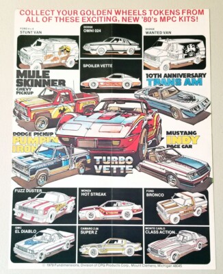 MPC Golden Wheels 1980 Tokens Model Kits Brochure Flyer Poster in Color ...