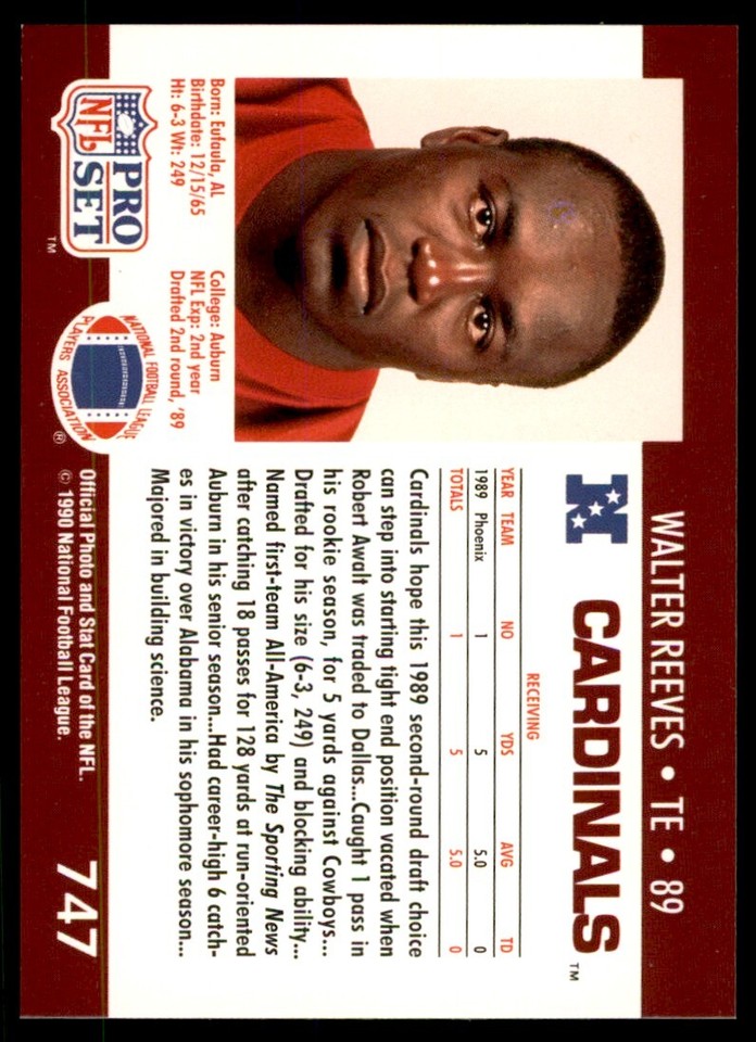 1990 Pro Set Walter Reeves Rookie Phoenix Cardinals #747 | eBay