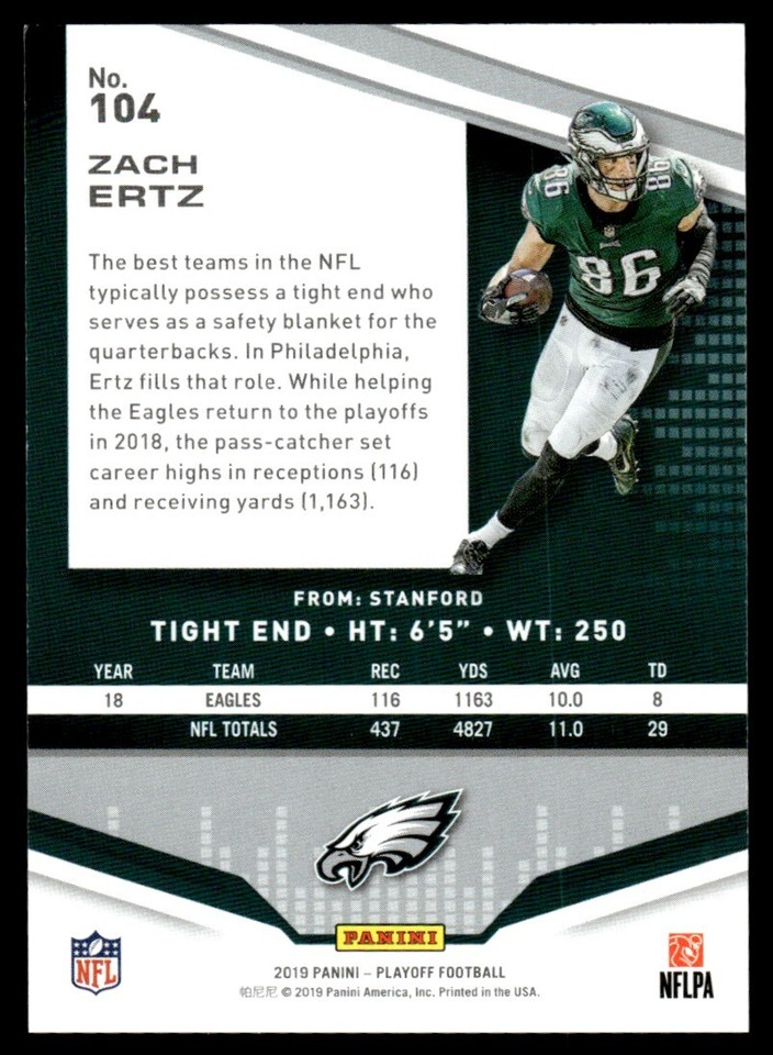 2019 Playoff -#104 Zach Ertz 1st Down /99 Eagles | eBay