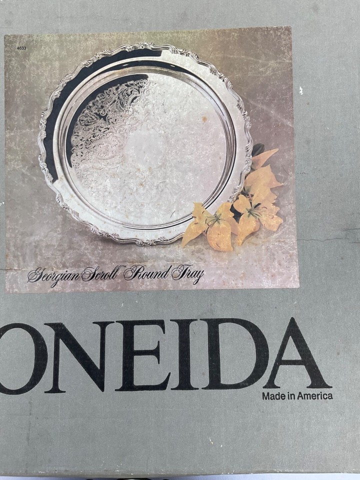 1987 ONEIDA Ltd. Silverplate "GEORGIAN SCROLL" Round Tray 12 1/2" W/box ...