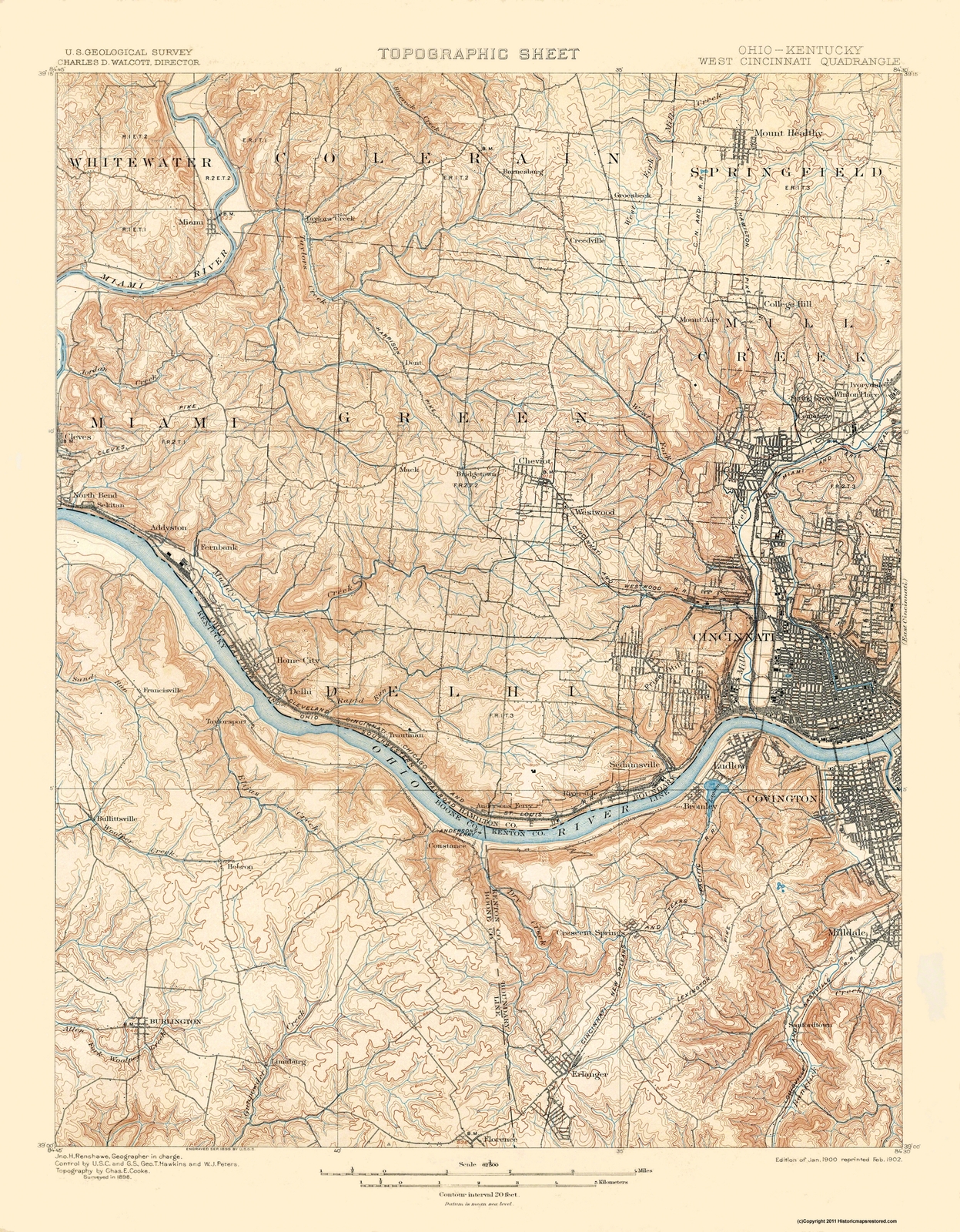 Topographical Map - Cincinnati West Ohio Kentucky Quad - USGS 1900 - 23 ...
