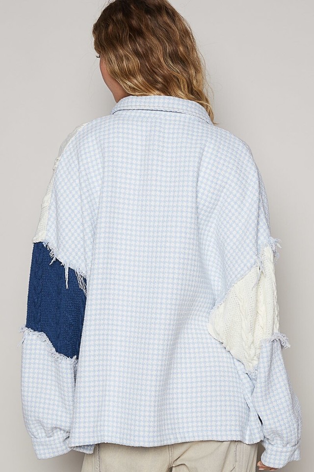 POL Clothing Women's Houndstooth Cable Knit Oversized Shacket Jacket ...