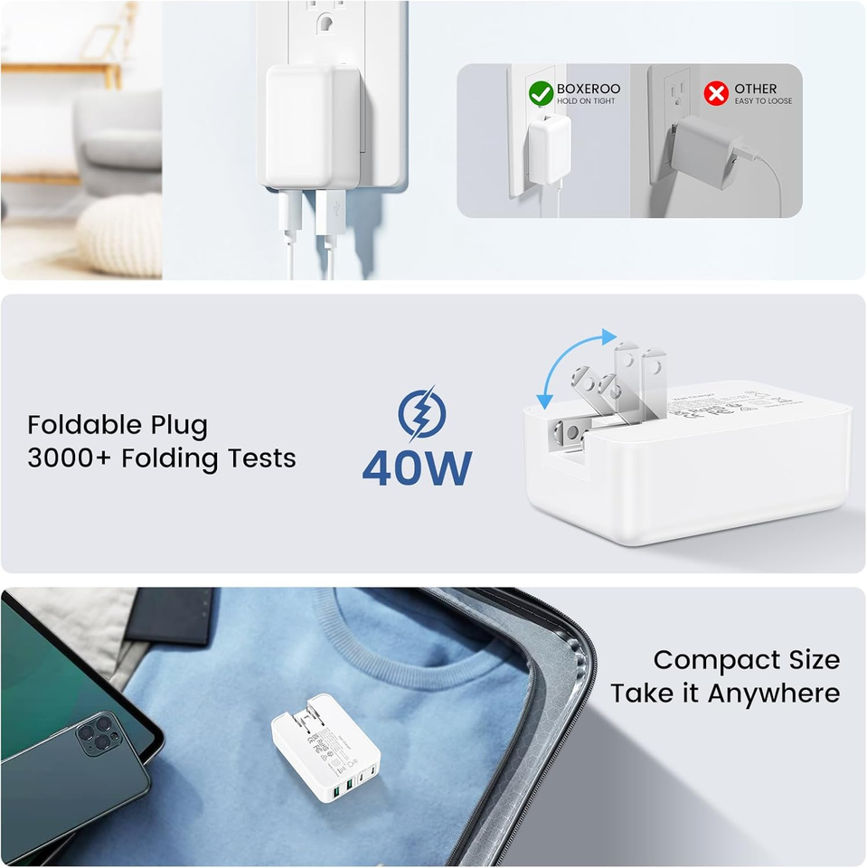 40W USB C Charger Block Flat USB C Wall Charger Slim Dual Port Type C ...