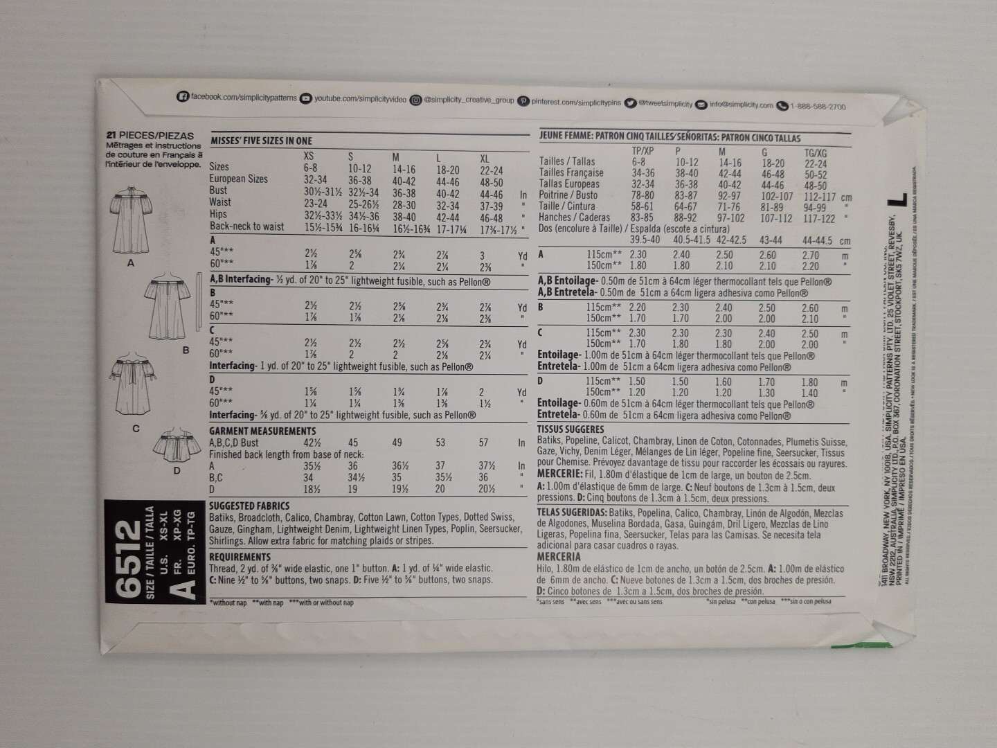 New Look Sewing Pattern 6512 Ladies Dress Top Tunic Pattern Size XS-XL ...