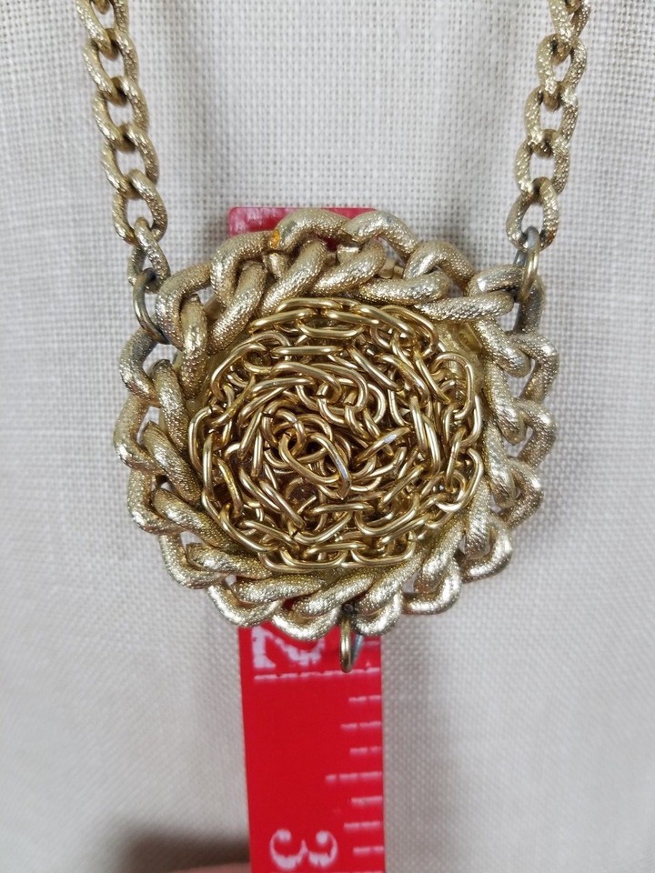 Braided Gold Rope Length Chain Circle Medallion NECKLACE Statement ...