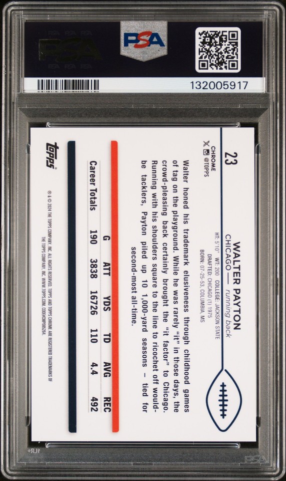 2024 TOPPS CHROME RED WAVE #23 WALTER PAYTON 2/5 PSA 10 | eBay