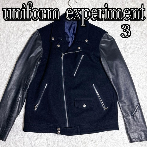Uniform Experiment Leather Sleeve Navy Blue Rider Jacket L Used | eBay UK