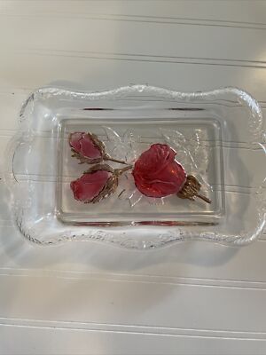 Vintage Goofus Glass Beautiful Rectangle Dish With Red Roses & Gold ...