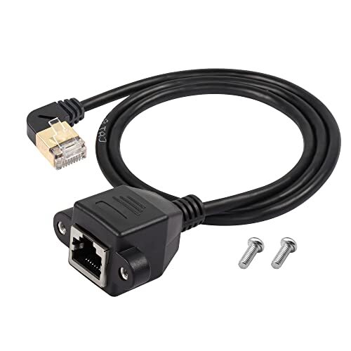90 Degree Left Angle Cat8 LAN Cable RJ45 Male to Female Shielded ...