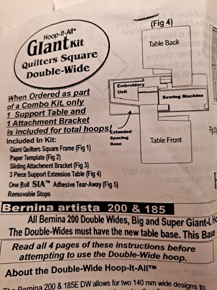 Hoop it all Giant double wide kit for Bernina 185/200 | eBay