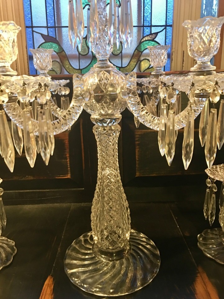 24" Duncan Miller 5-Light Glass Candelabra & 2 Matching Candlesticks 80 ...