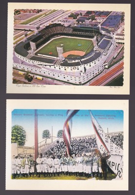 2 Postcards DETROIT TIGERS Navin Field 1912 + Briggs Stadium 1938 white ...