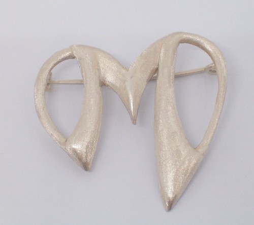 Brooch Silver 925 With Initial " M " Heart-Shaped - Finish Satin | eBay
